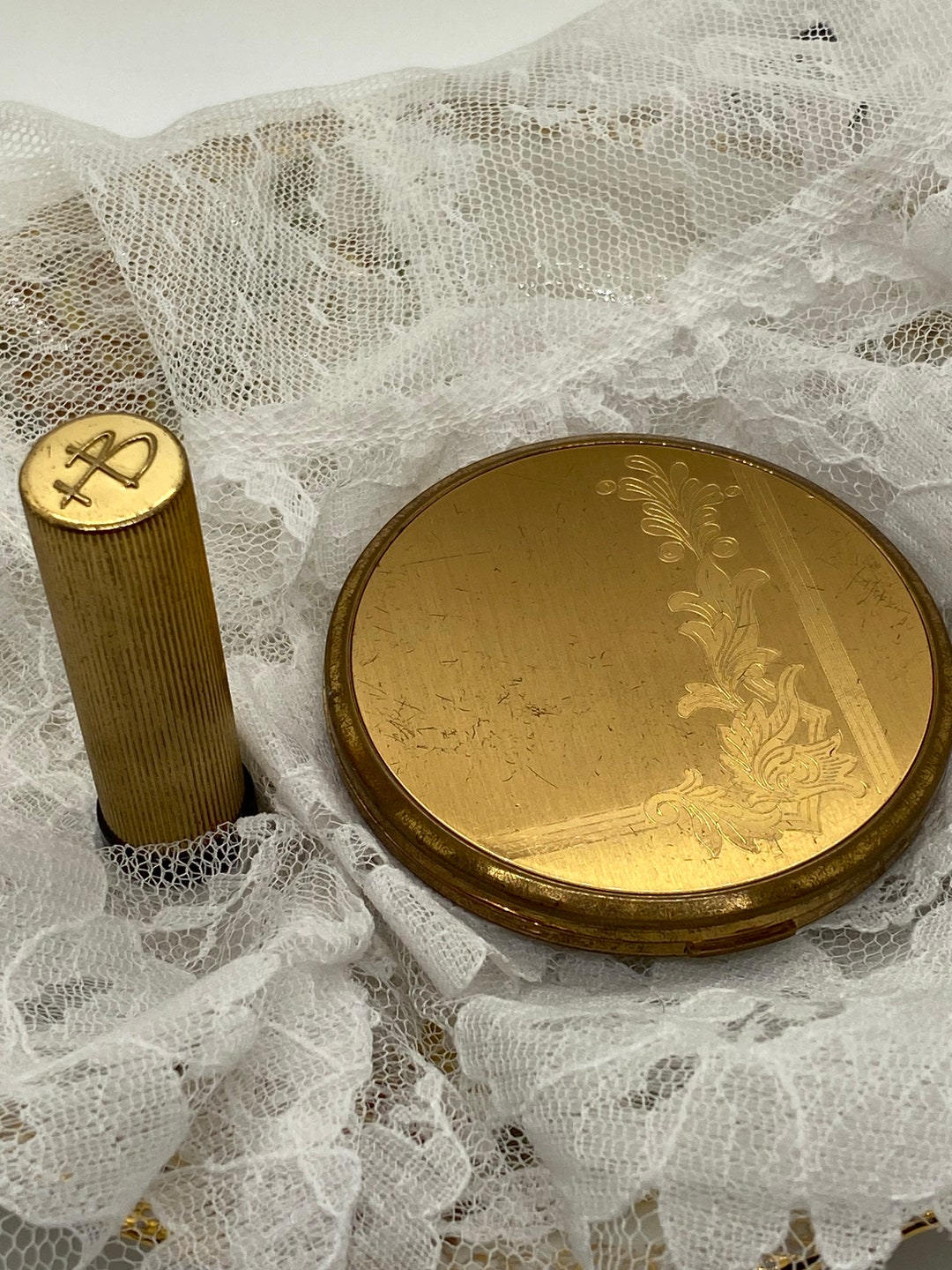 Vintage Elgin American Etched Compact and Hazel Bishop Lipstick FREE ...
