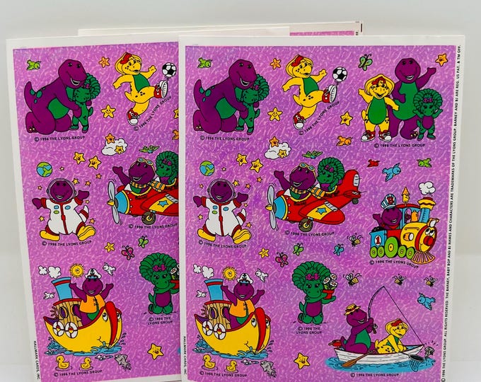 Vintage 90's Barney the Purple Dinosaur Hallmark Stickers One Full 2 ...