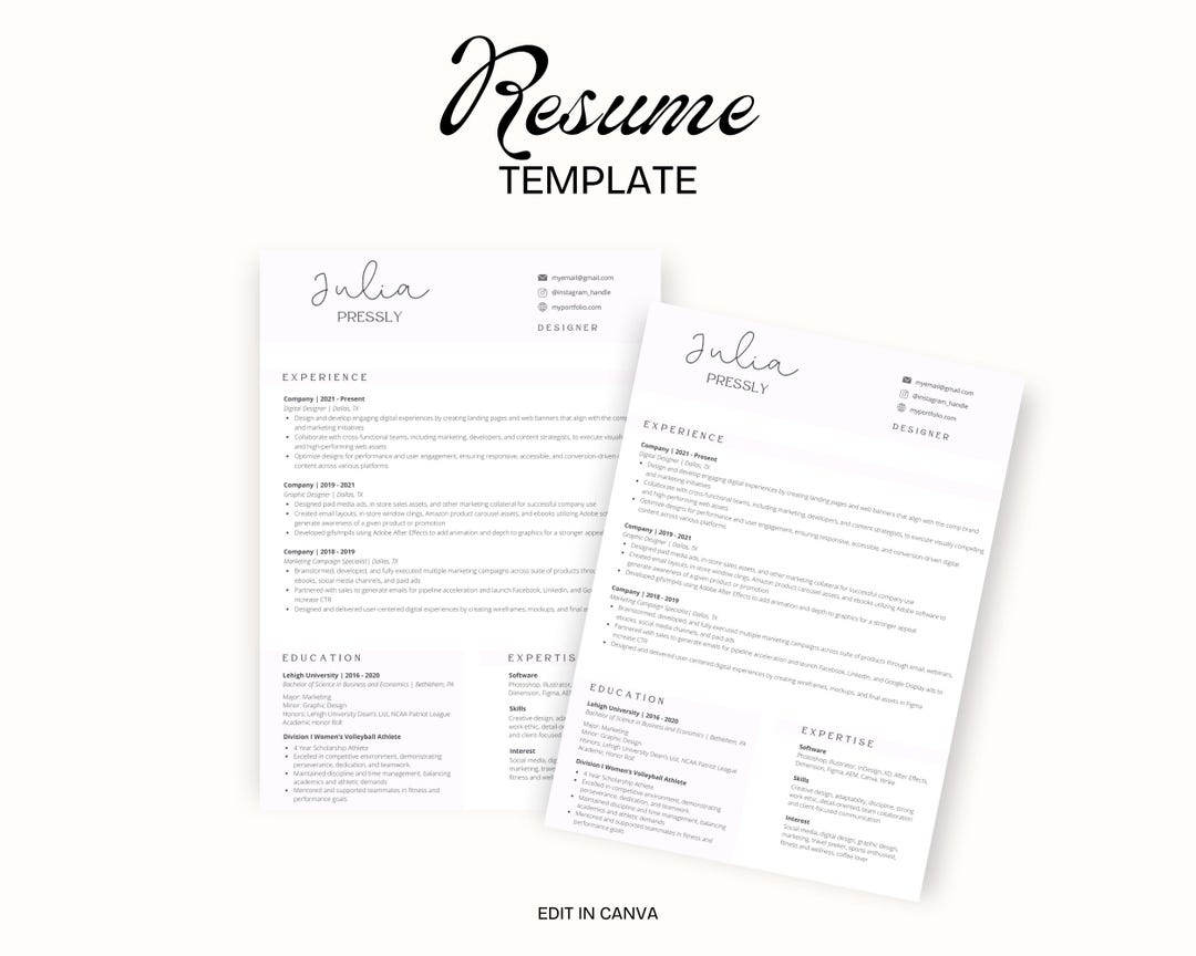 Canva Resume Template | CV Resume | Resume Template | Professional Resume | Instant Download ...