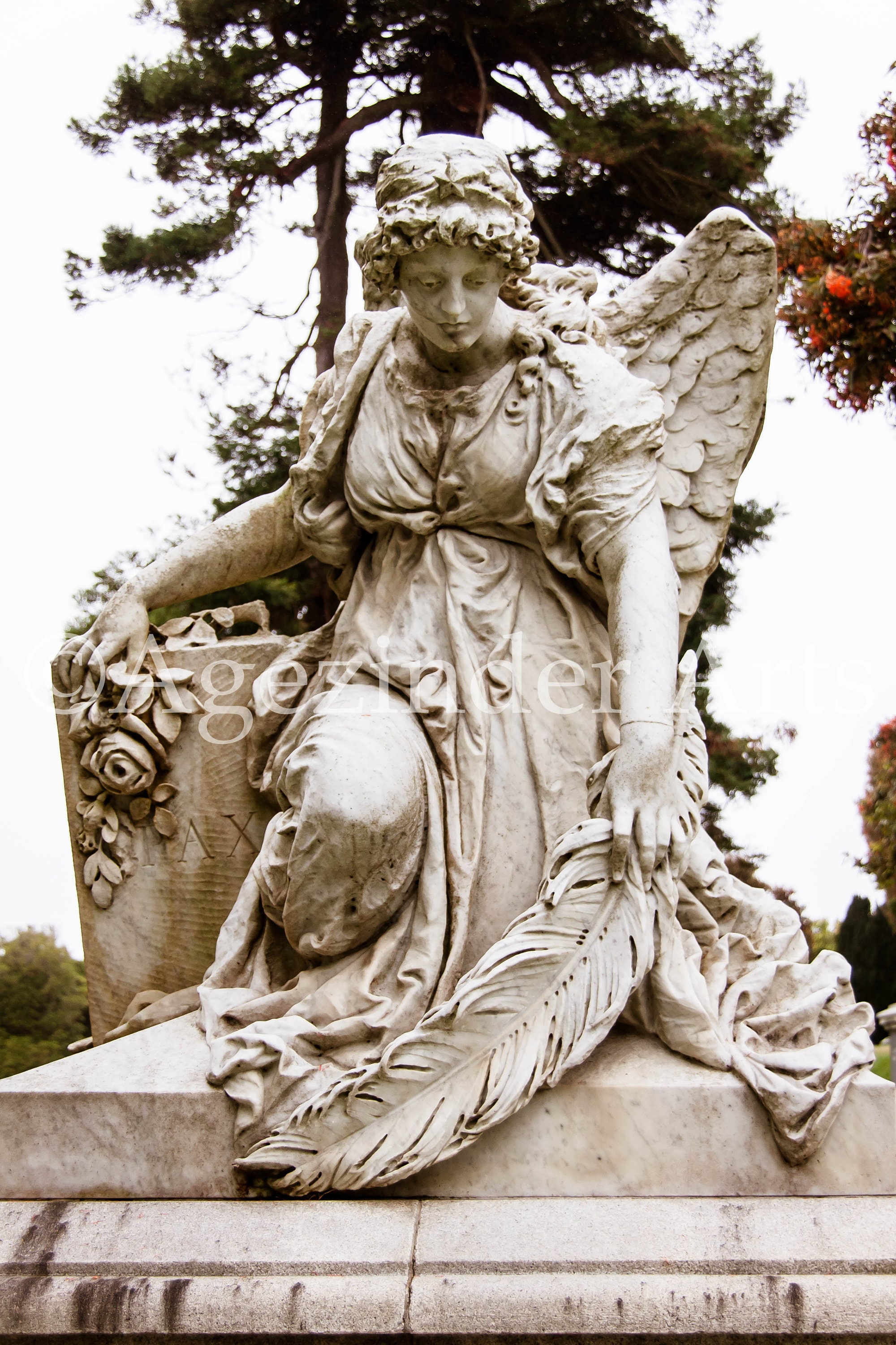 KNEELING ANGEL Stone Statue in Cemetery Gothic Instant Download Photo ...