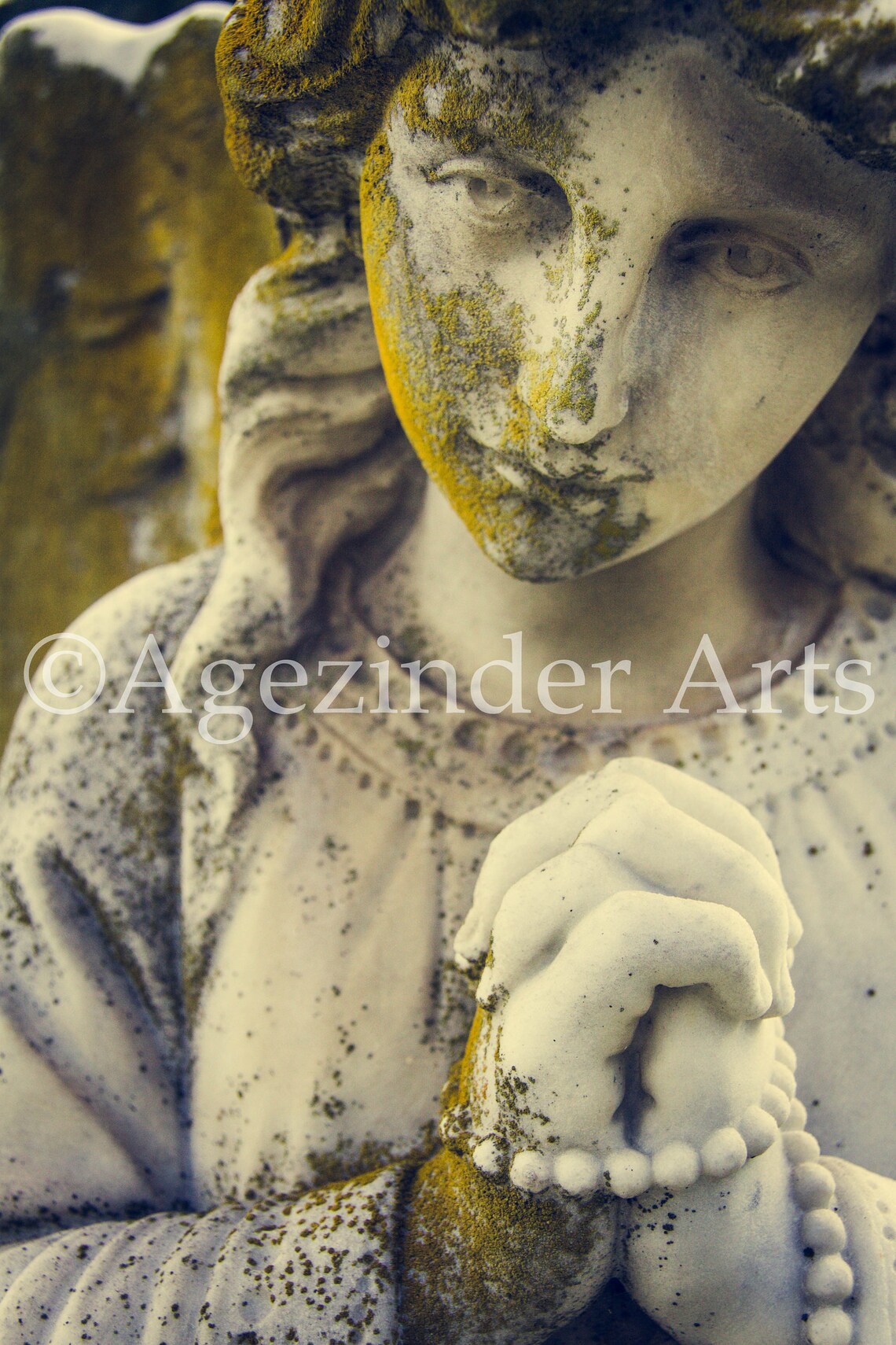 PRAYING ANGEL #2 Moss Covered Statue in Cemetery Instant Digital ...