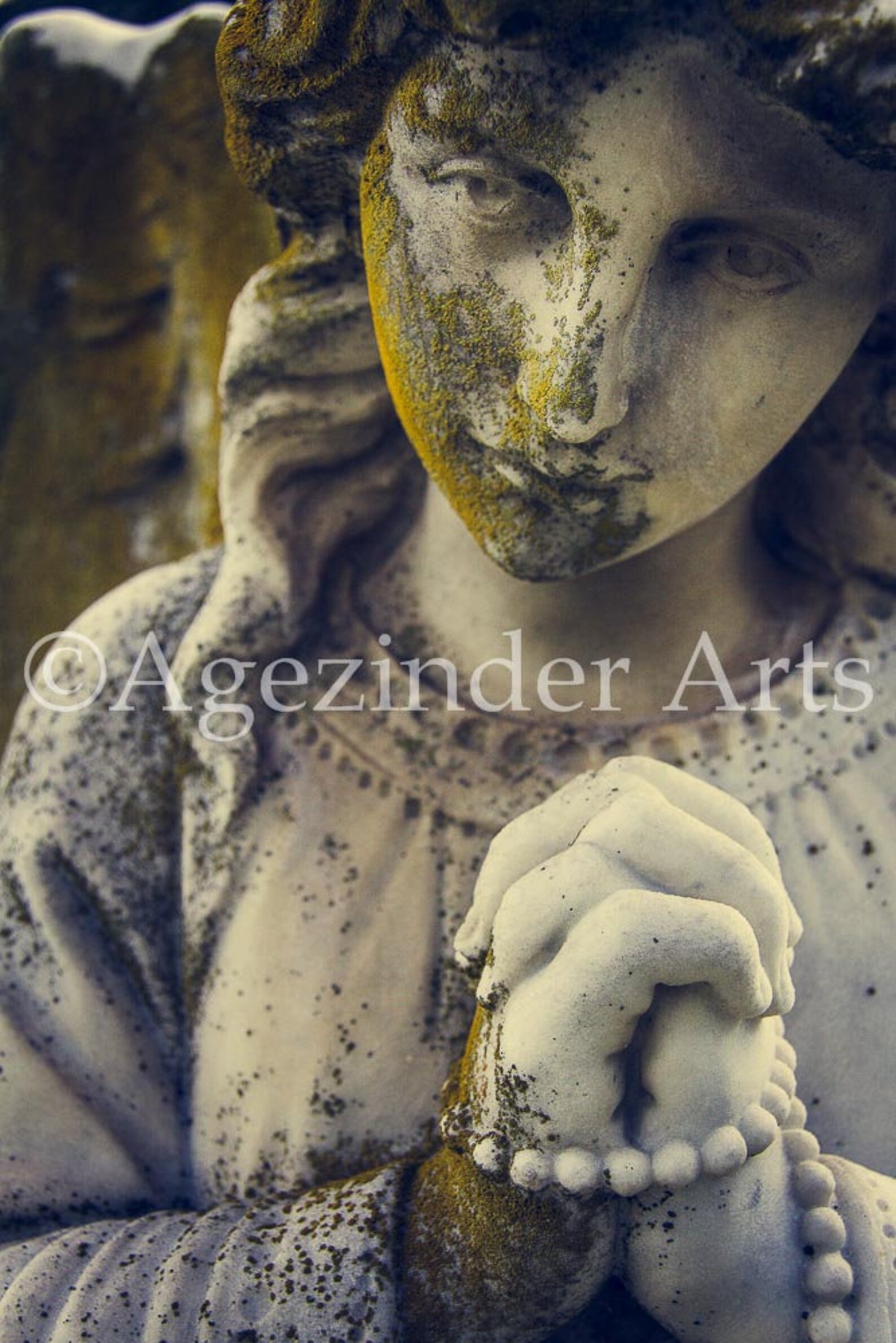 PRAYING ANGEL 2 Moss Covered Statue in Cemetery Instant | Etsy