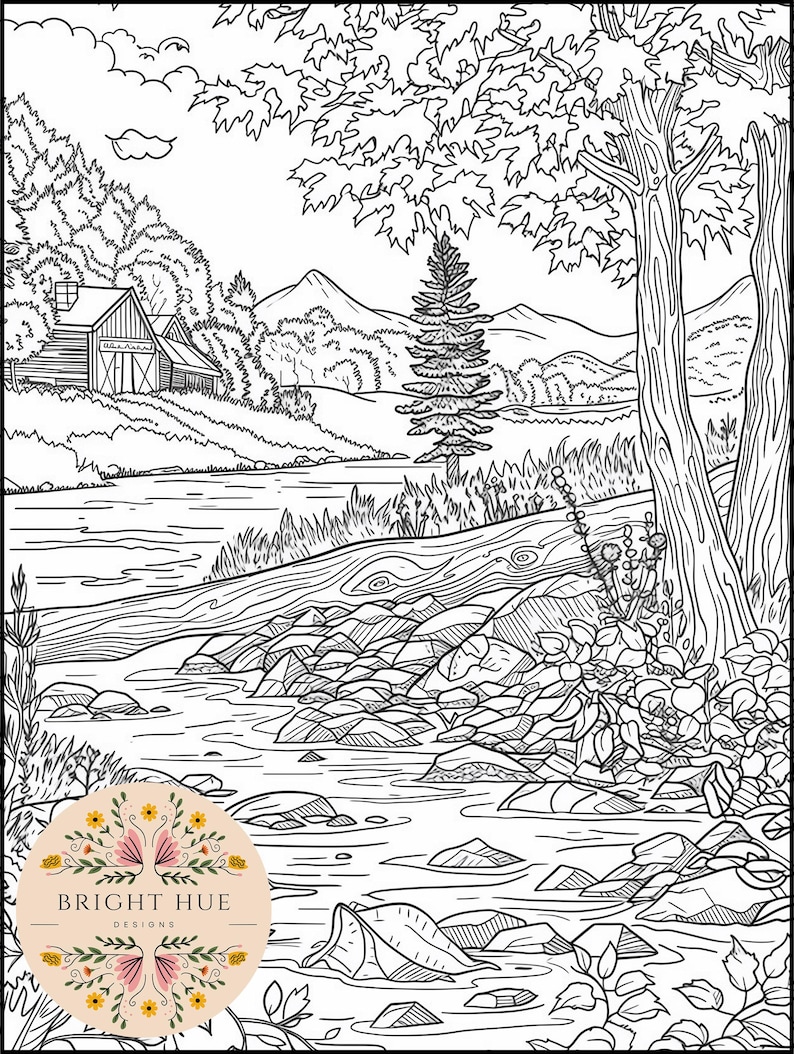 Fun Autumn Landscape Coloring Printable Fall Coloring Sheet Autumn ...