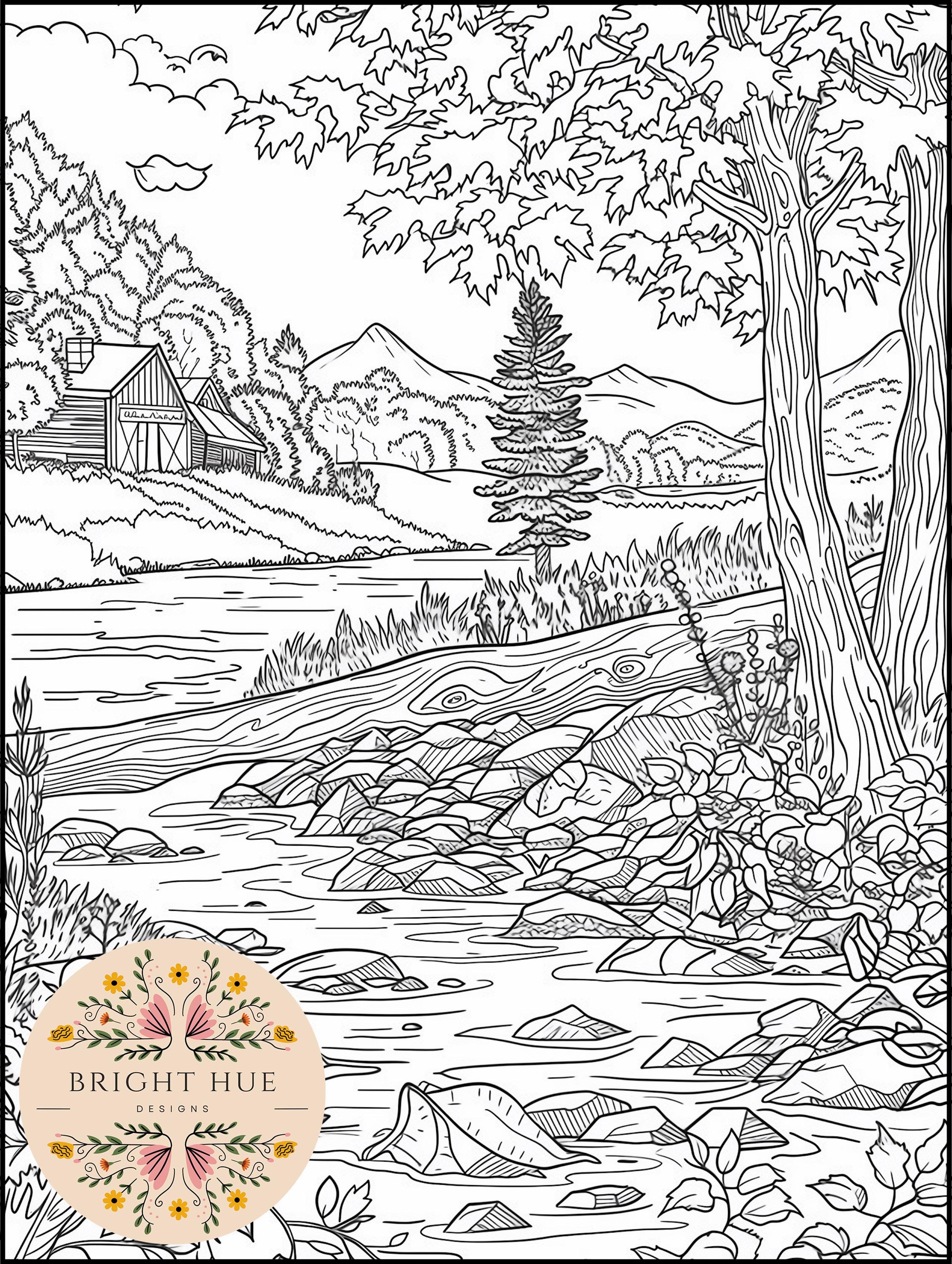 Fun Autumn Landscape Coloring Printable Fall Coloring Sheet Autumn ...