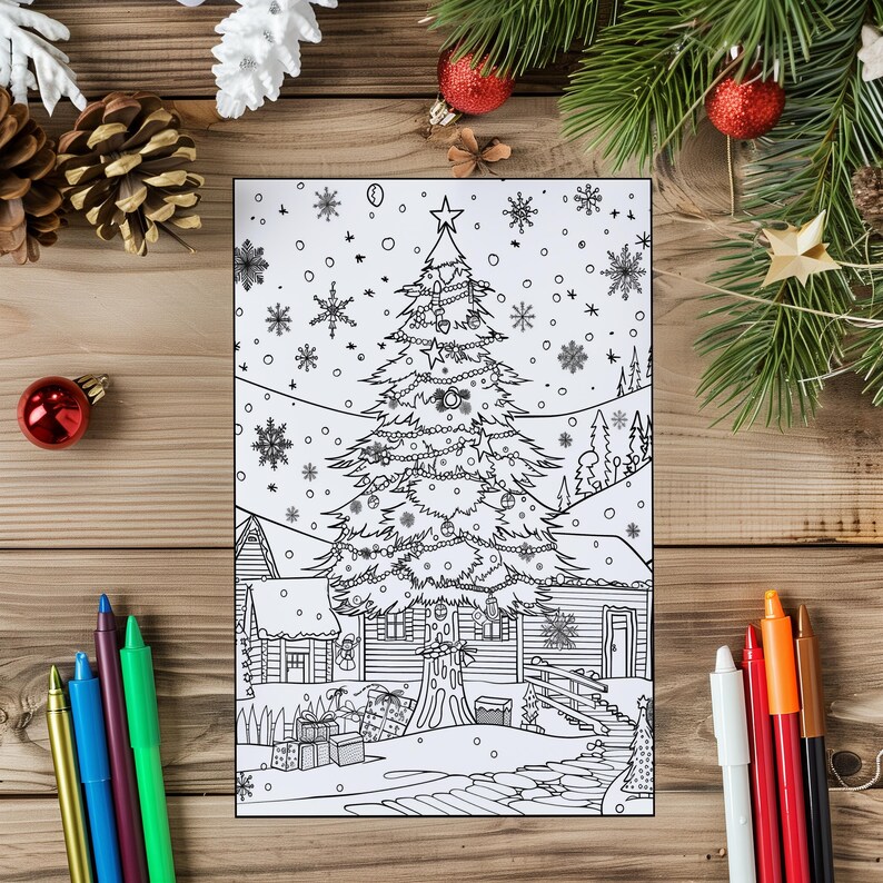 Printable Christmas Tree Coloring Page Fun Holiday Craft - Etsy