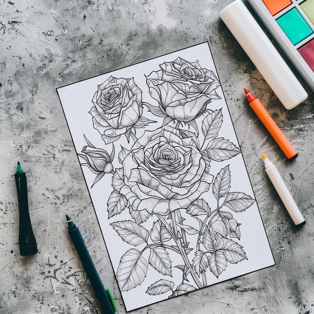 Rose Flower Coloring Page Perfect for Nature Lovers - Etsy