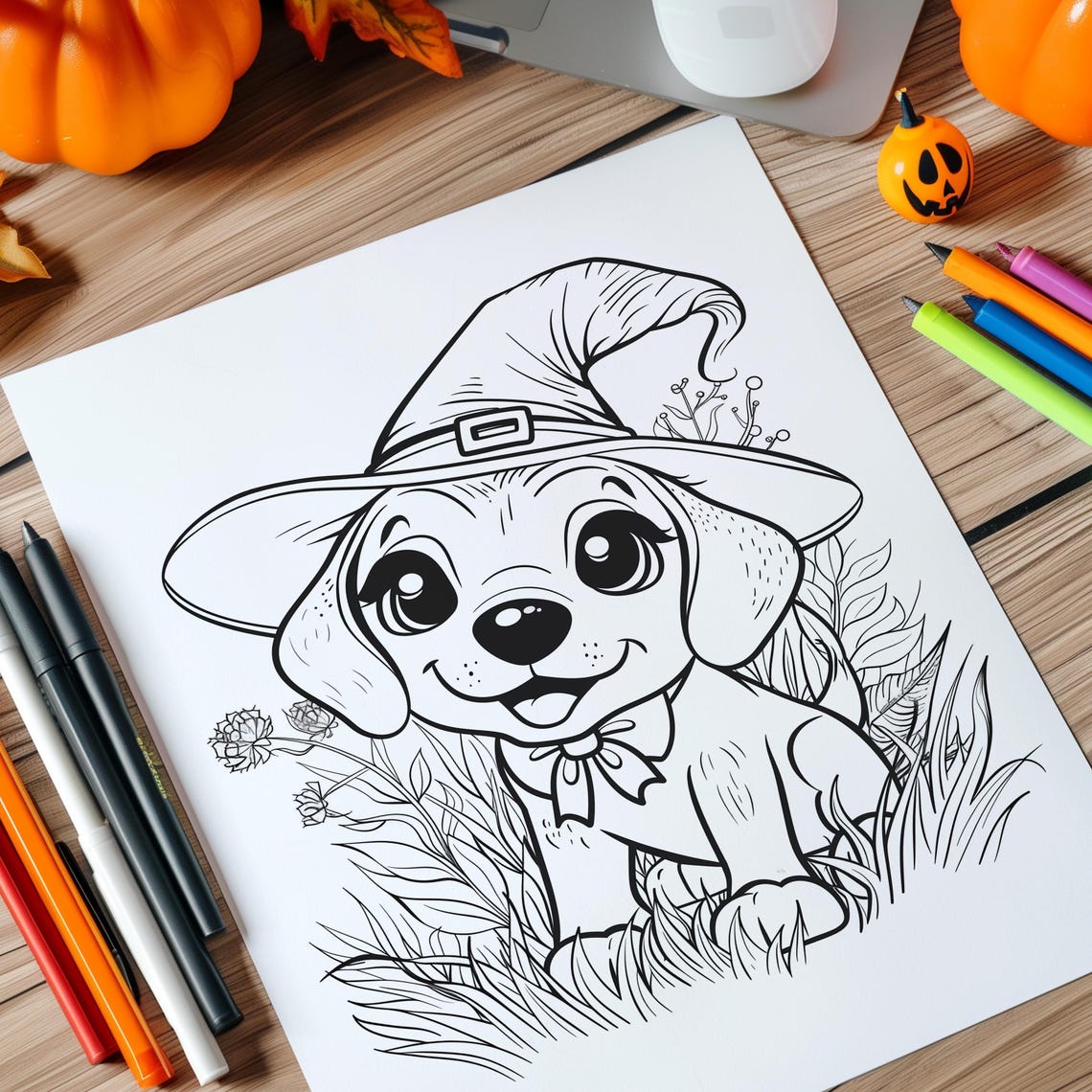 Printable Cartoon Halloween Puppy Coloring Page Halloween Coloring Page ...