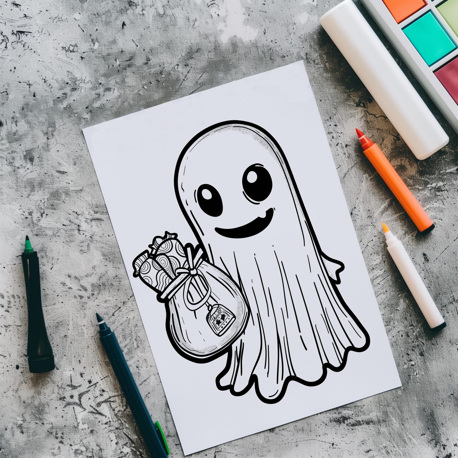 Spooky Ghost Coloring Page Printable Ghost Coloring Sheet Halloween ...