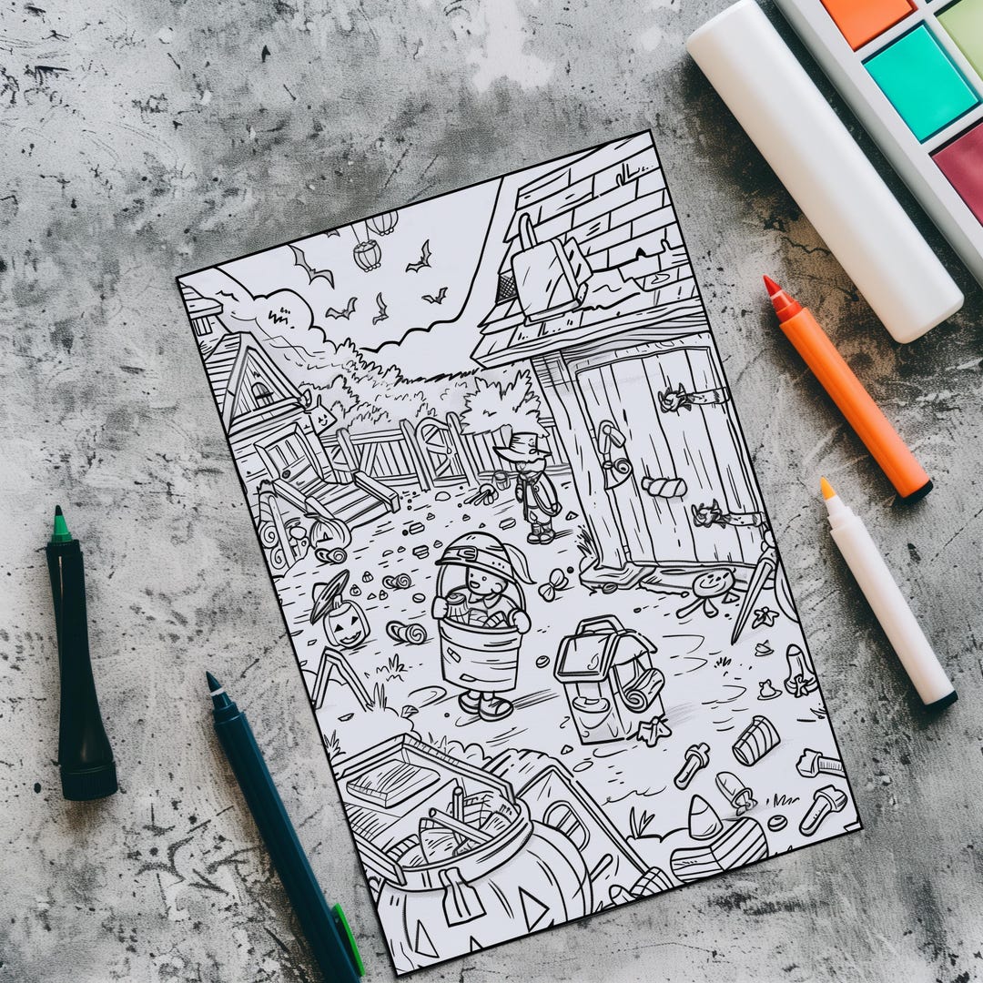 Fun Halloween Scene Coloring Page Halloween Scene Coloring Page ...