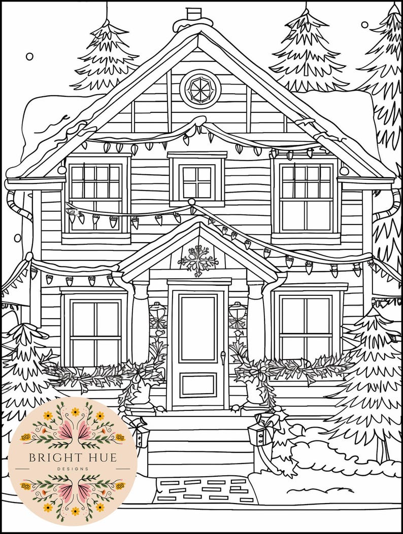 Snowy House Coloring Page Cozy House in Winter Coloring Sheet Winter ...