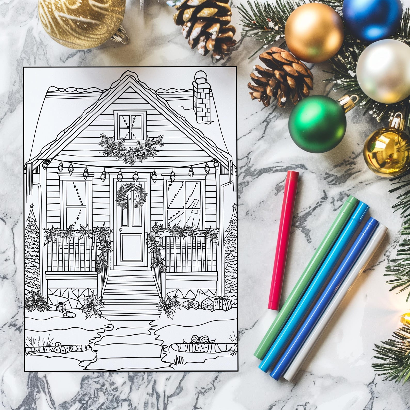Cozy House in Winter Coloring Sheet Winter House Coloring Page ...