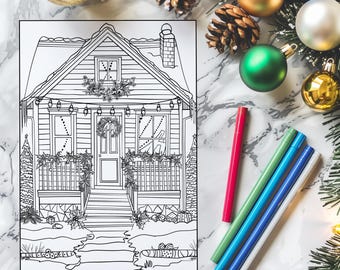 Printable Winter Scene Coloring Sheet Snowy House Coloring Page Cozy ...