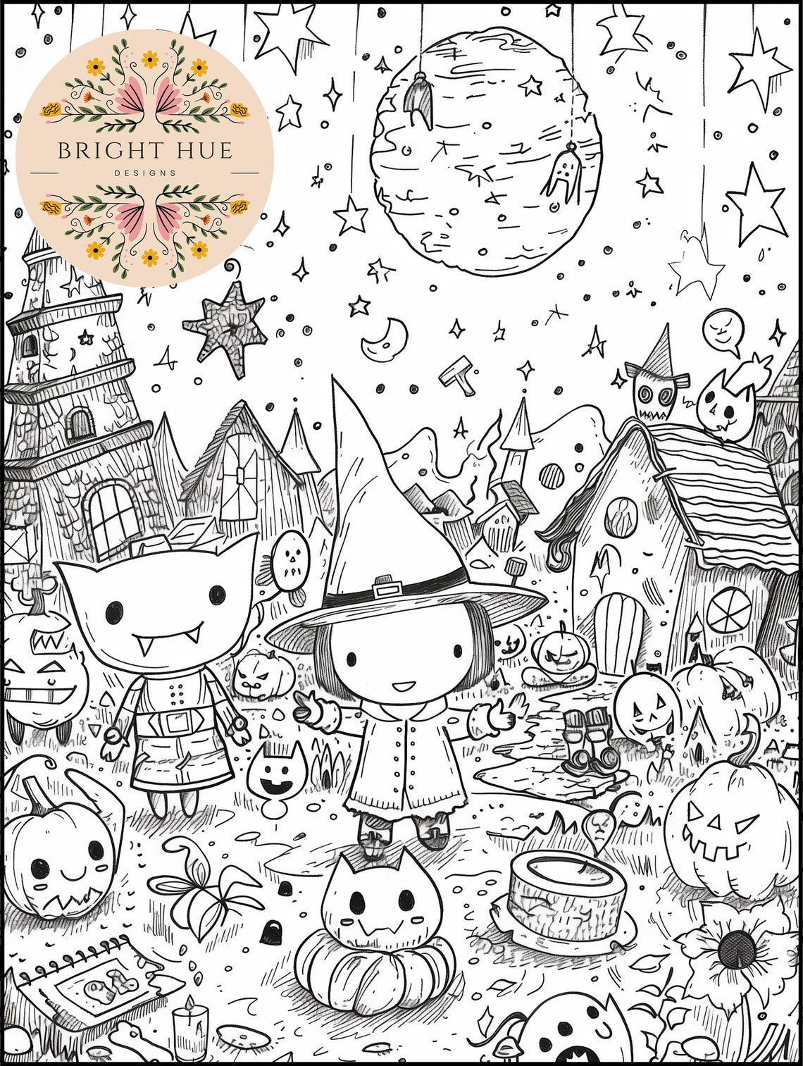 Halloween Coloring Sheet Halloween Scene Coloring Page Printable ...