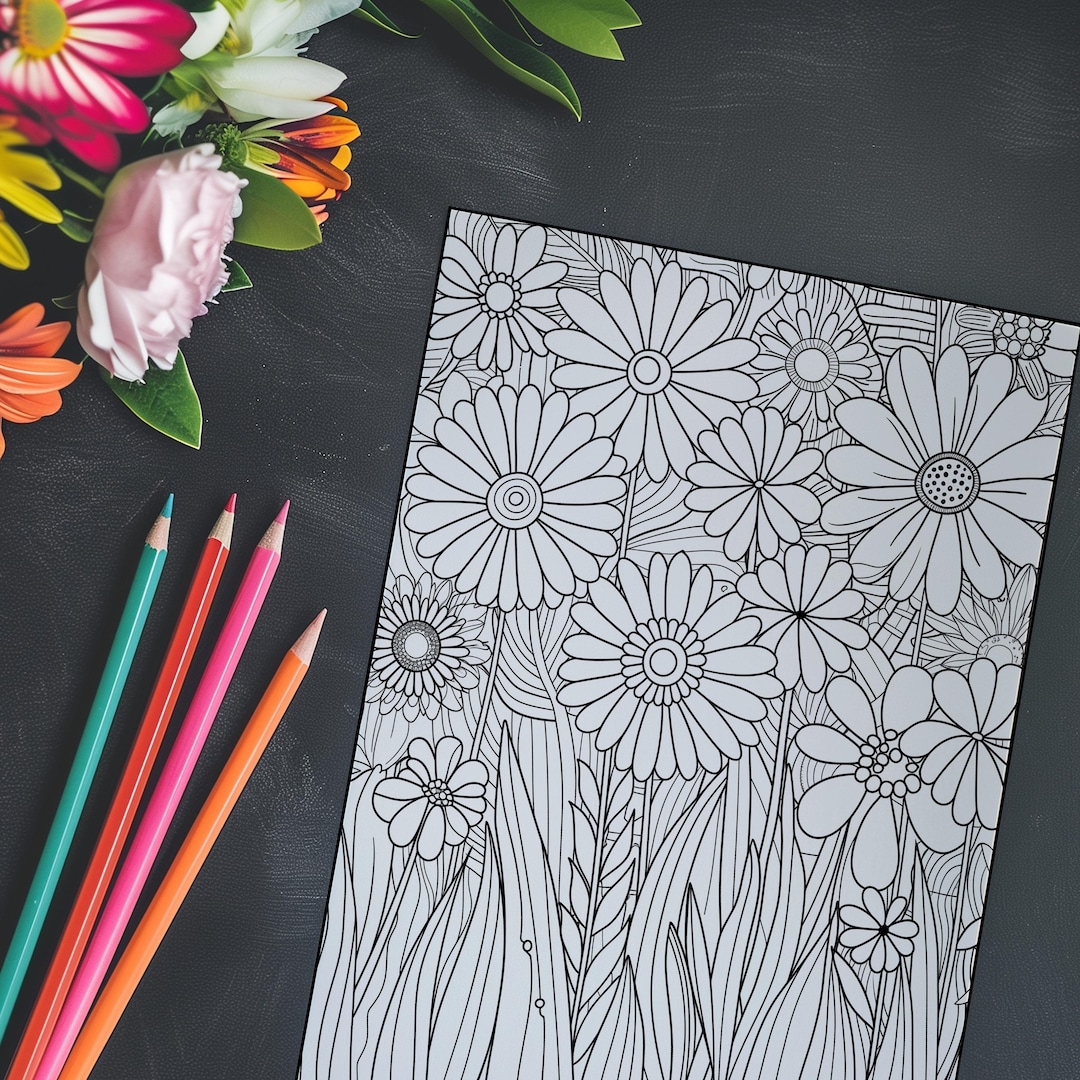 Flower Doodles Coloring Page Fun Printable for Kids - Etsy