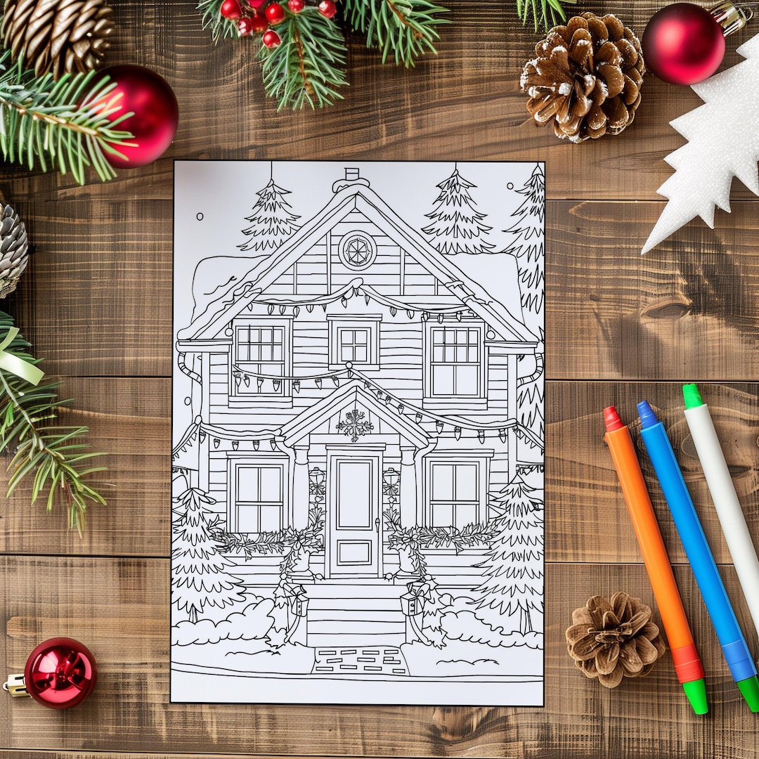 Snowy House Coloring Page Cozy House in Winter Coloring Sheet Winter ...