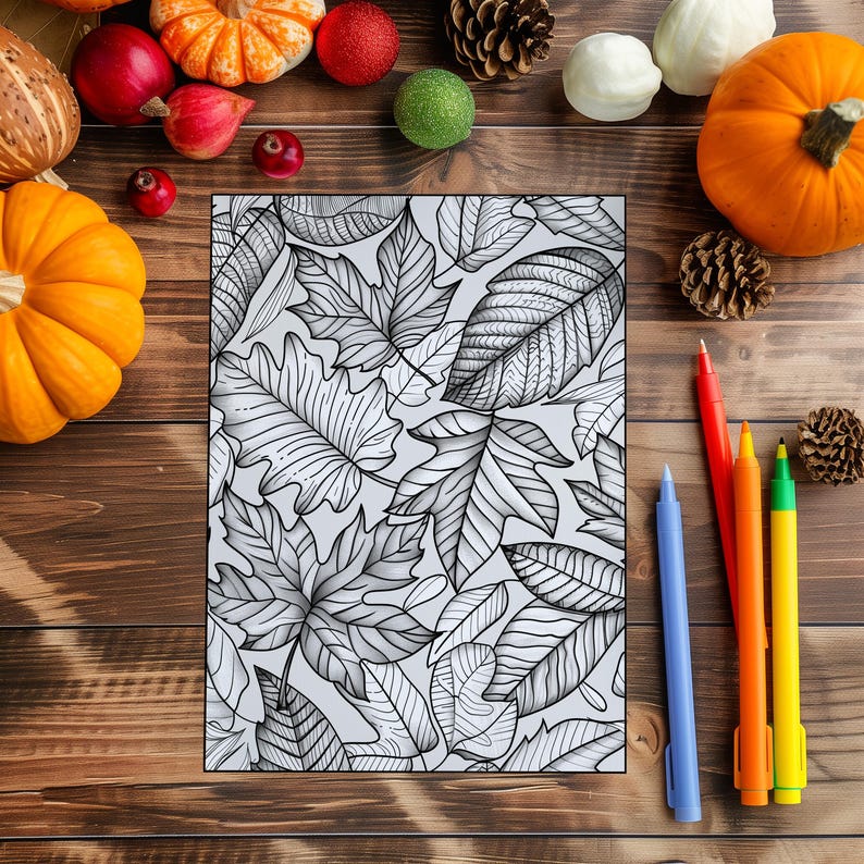 Autumn Bliss Coloring Page Printable Fall Scene - Etsy