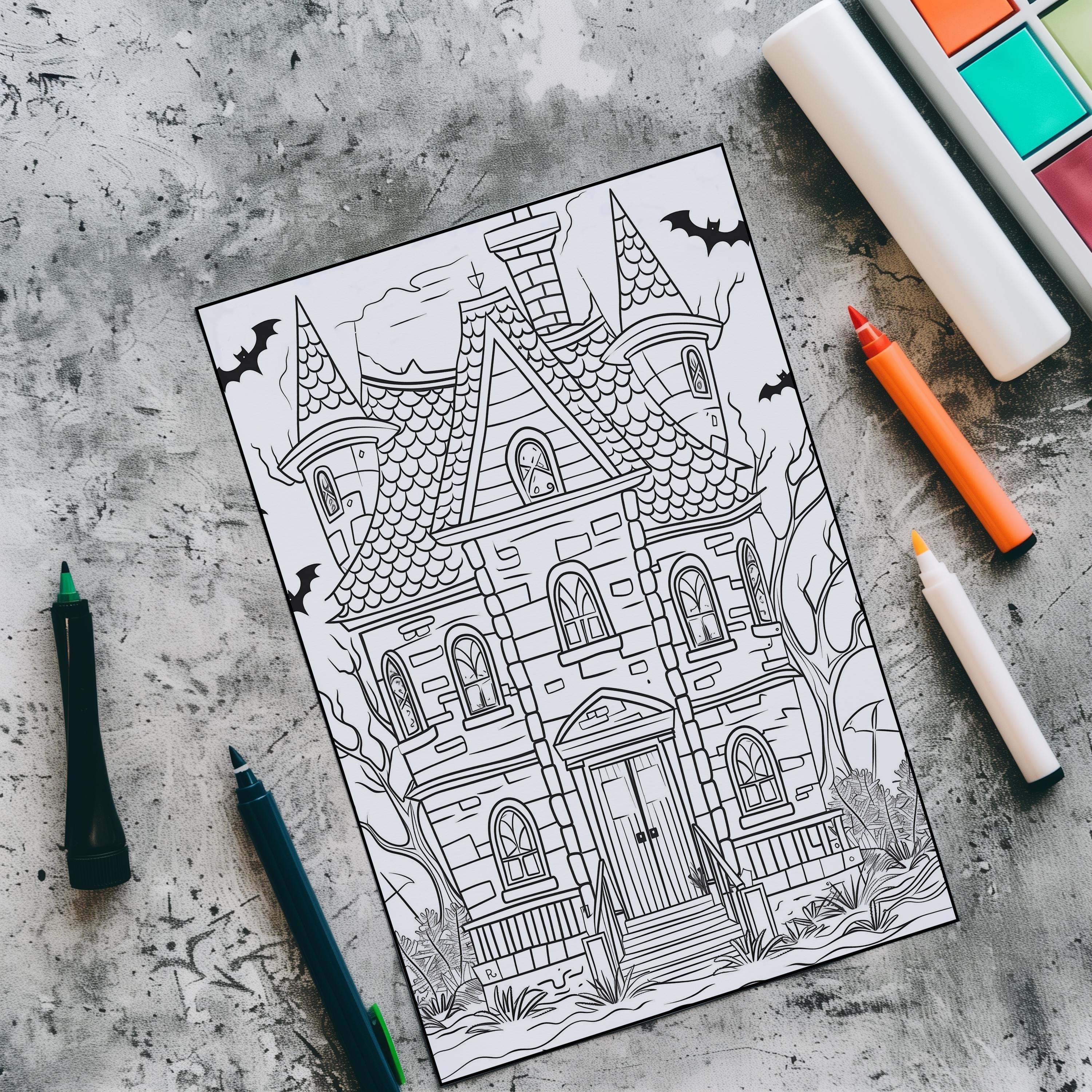 Spooky Haunted House Cartoon Coloring Sheet Halloween Coloring Page ...