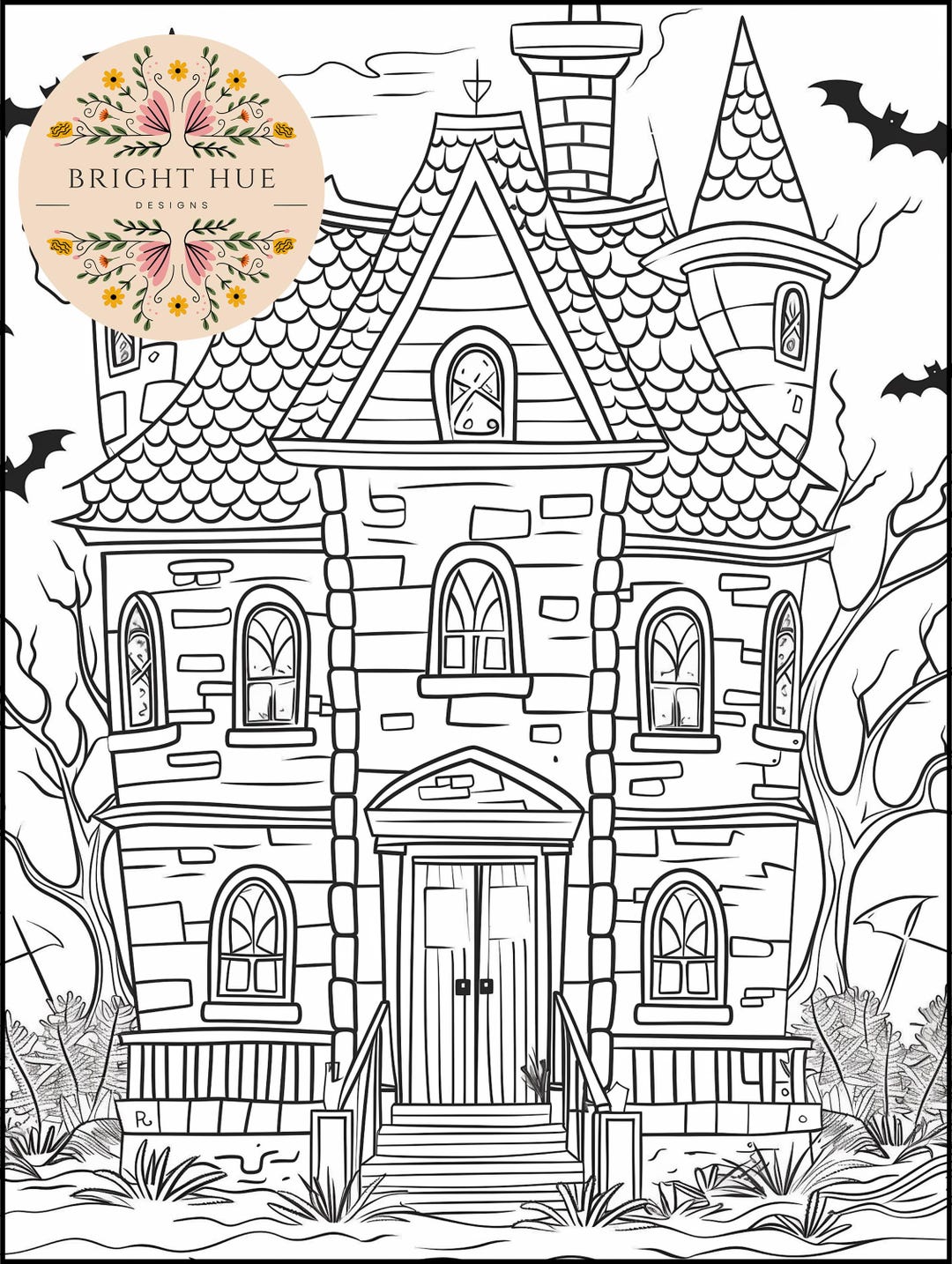 Spooky Haunted House Cartoon Coloring Sheet Halloween Coloring Page ...