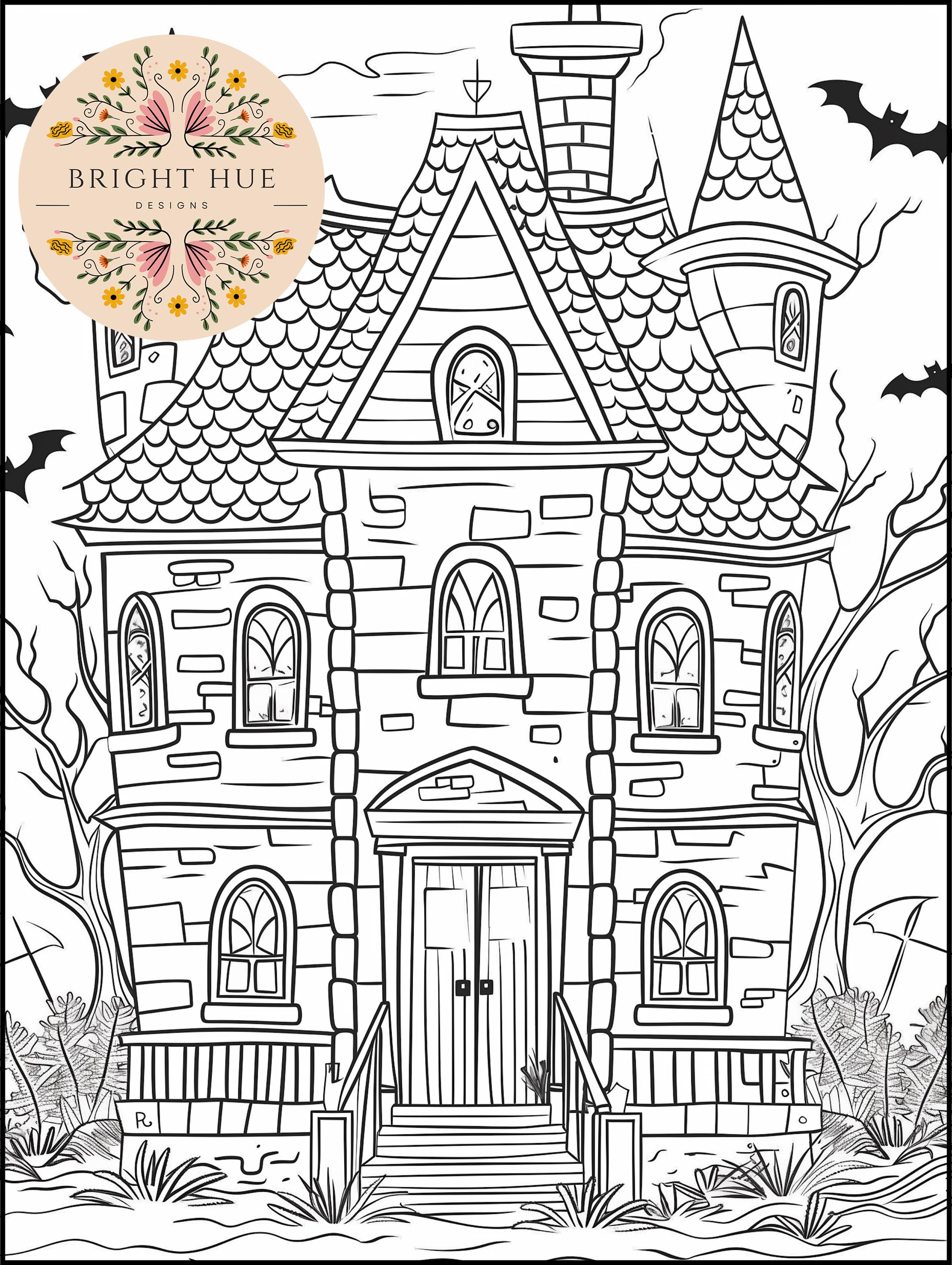 Spooky Haunted House Cartoon Coloring Sheet Halloween Coloring Page ...