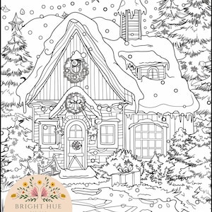 Printable Winter Scene Coloring Sheet Snowy House Coloring Page Cozy ...