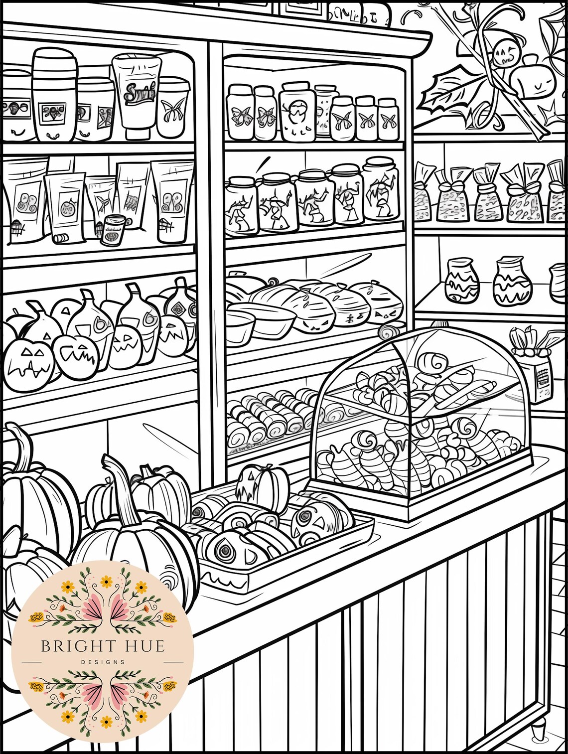 Easy-to-color Halloween Treats Printable Halloween Scene Coloring Page ...