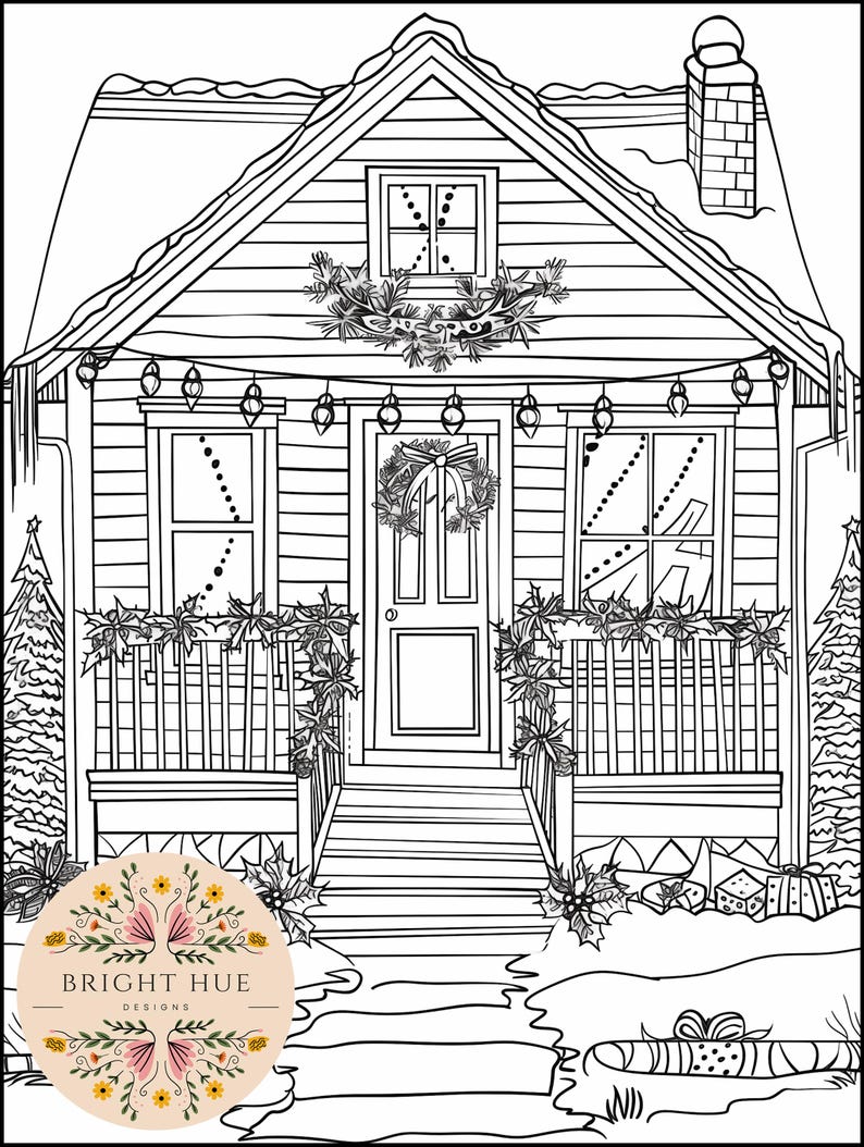 Cozy House in Winter Coloring Sheet Winter House Coloring Page ...
