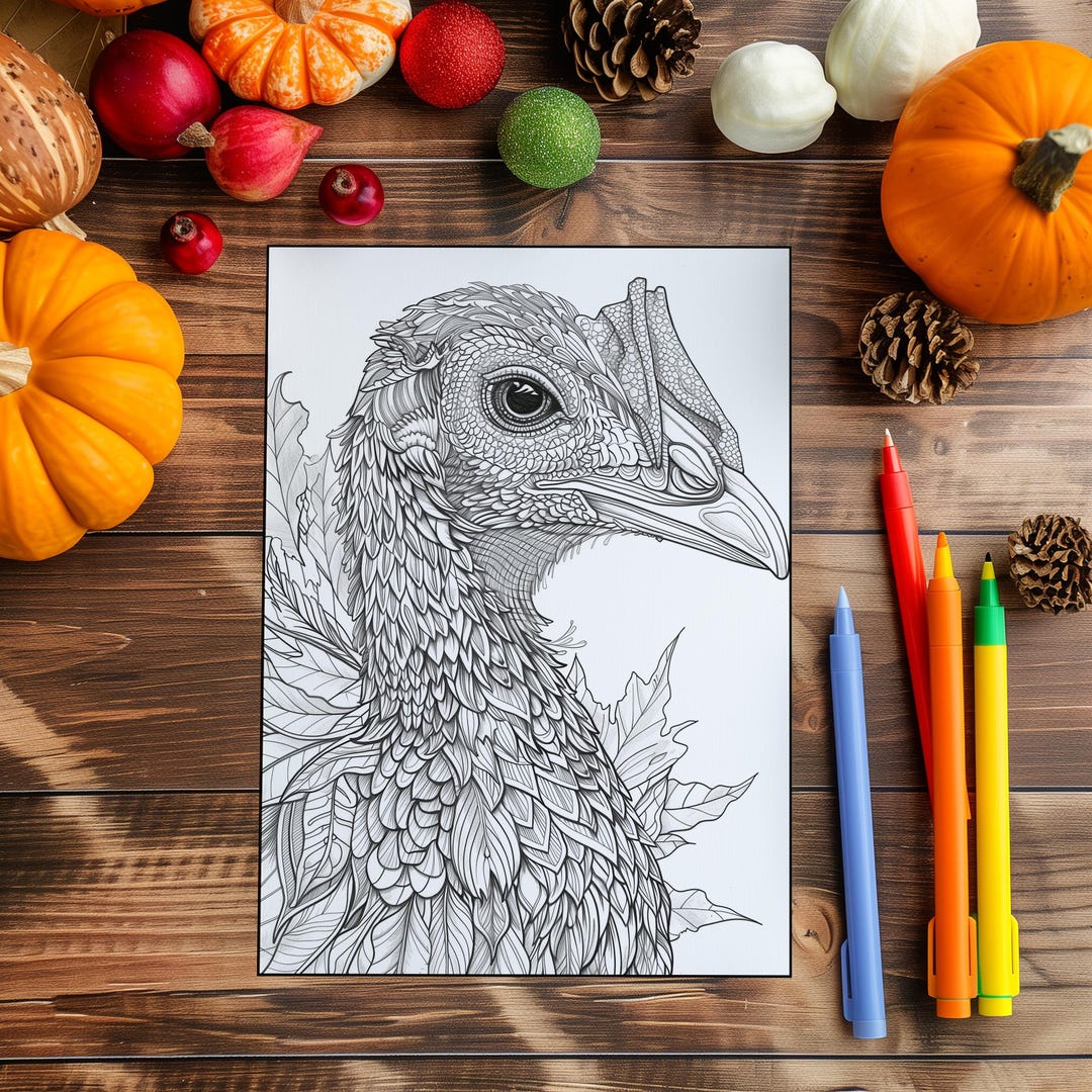 Detailed Thanksgiving Turkey Coloring Page Festive Printable - Etsy