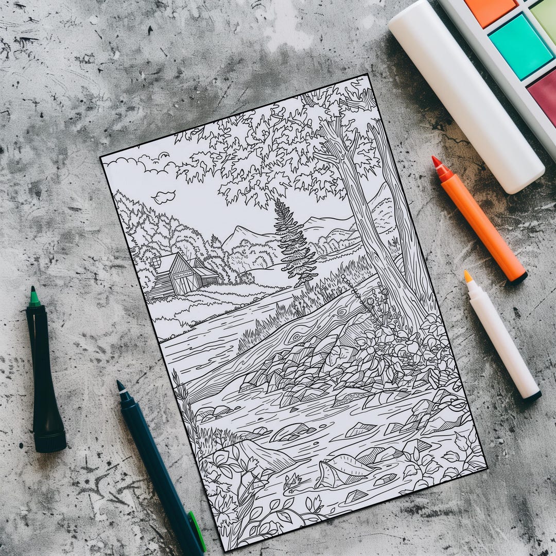 Fun Autumn Landscape Coloring Printable Fall Coloring Sheet Autumn ...