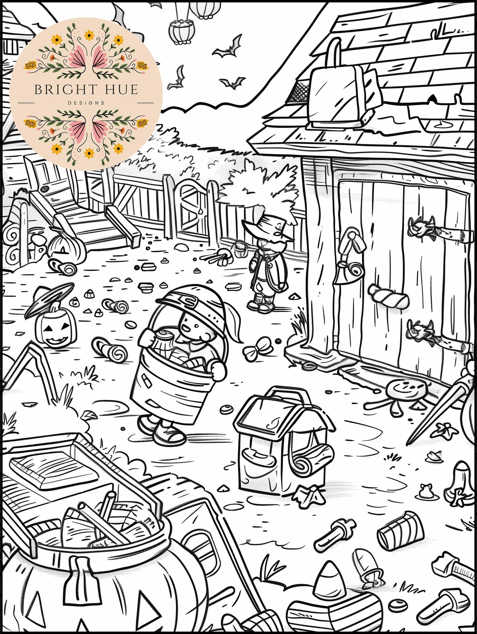 Fun Halloween Scene Coloring Page Halloween Scene Coloring Page ...