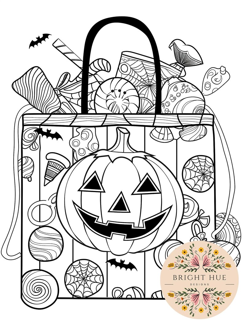 Cartoon-style Halloween Treats Coloring Sheet Halloween Scene Coloring ...