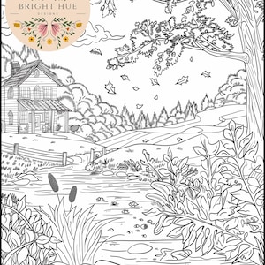 Fall Coloring Page Printable Fall Coloring Sheet Autumn Landscape ...