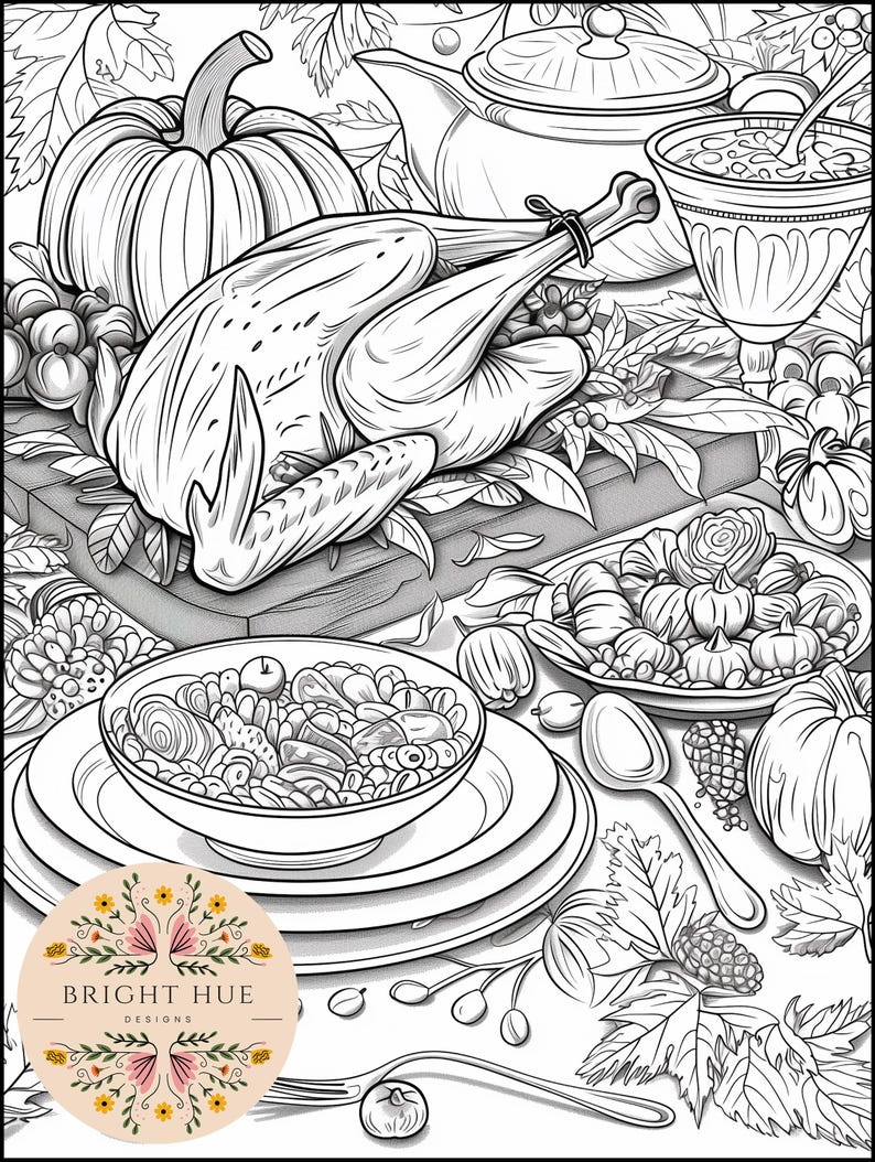 Printable Thanksgiving Meal Coloring Sheet Thanksgiving Activity - Etsy