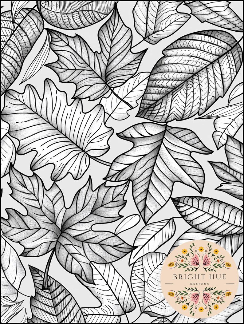 Autumn Bliss Coloring Page Printable Fall Scene - Etsy