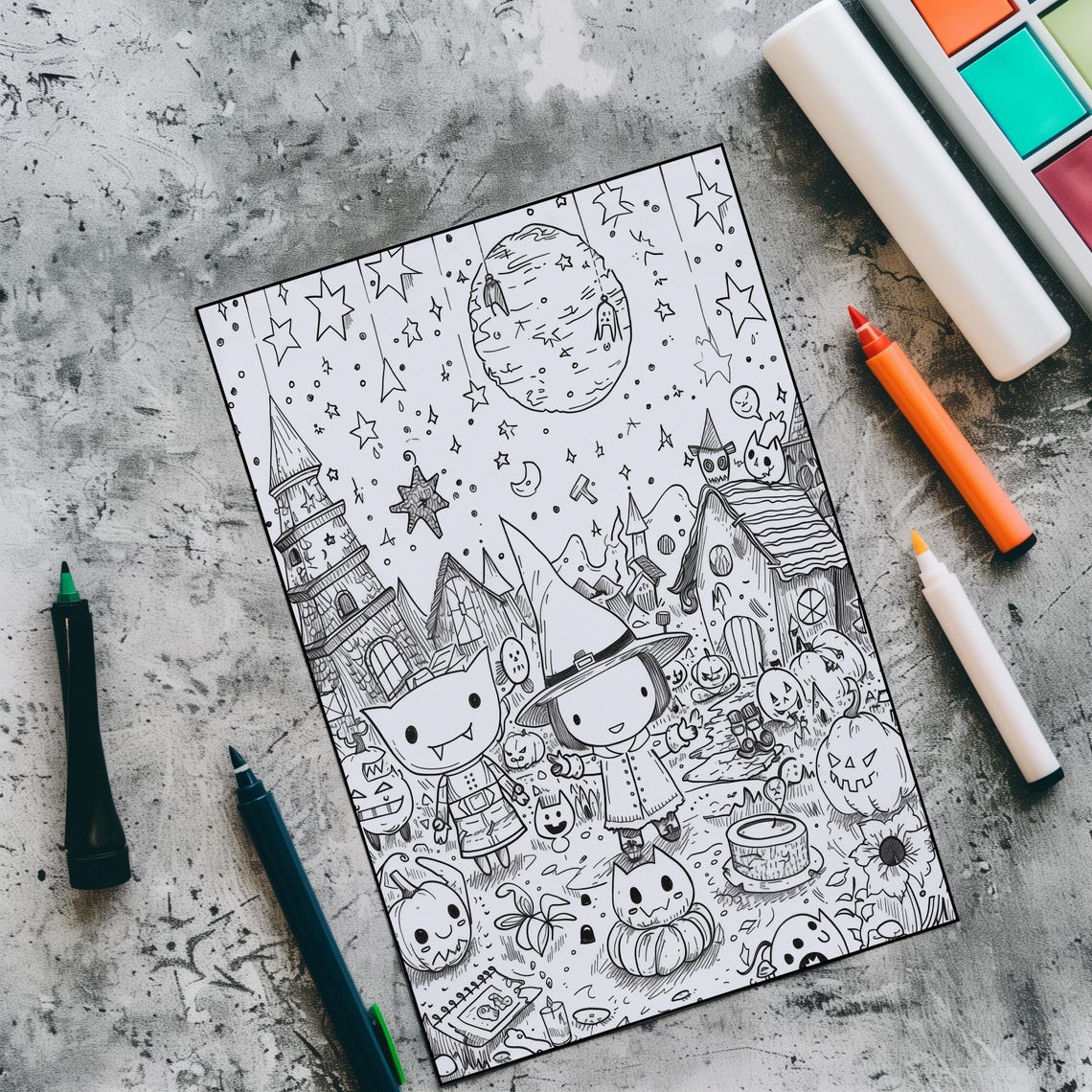 Halloween Coloring Sheet Halloween Scene Coloring Page Printable ...