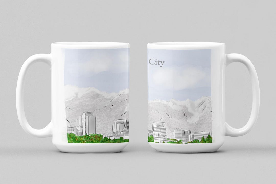 Salt Lake City Skyline Watercolor Mug - Wasatch Mountains Graphic, Utah ...