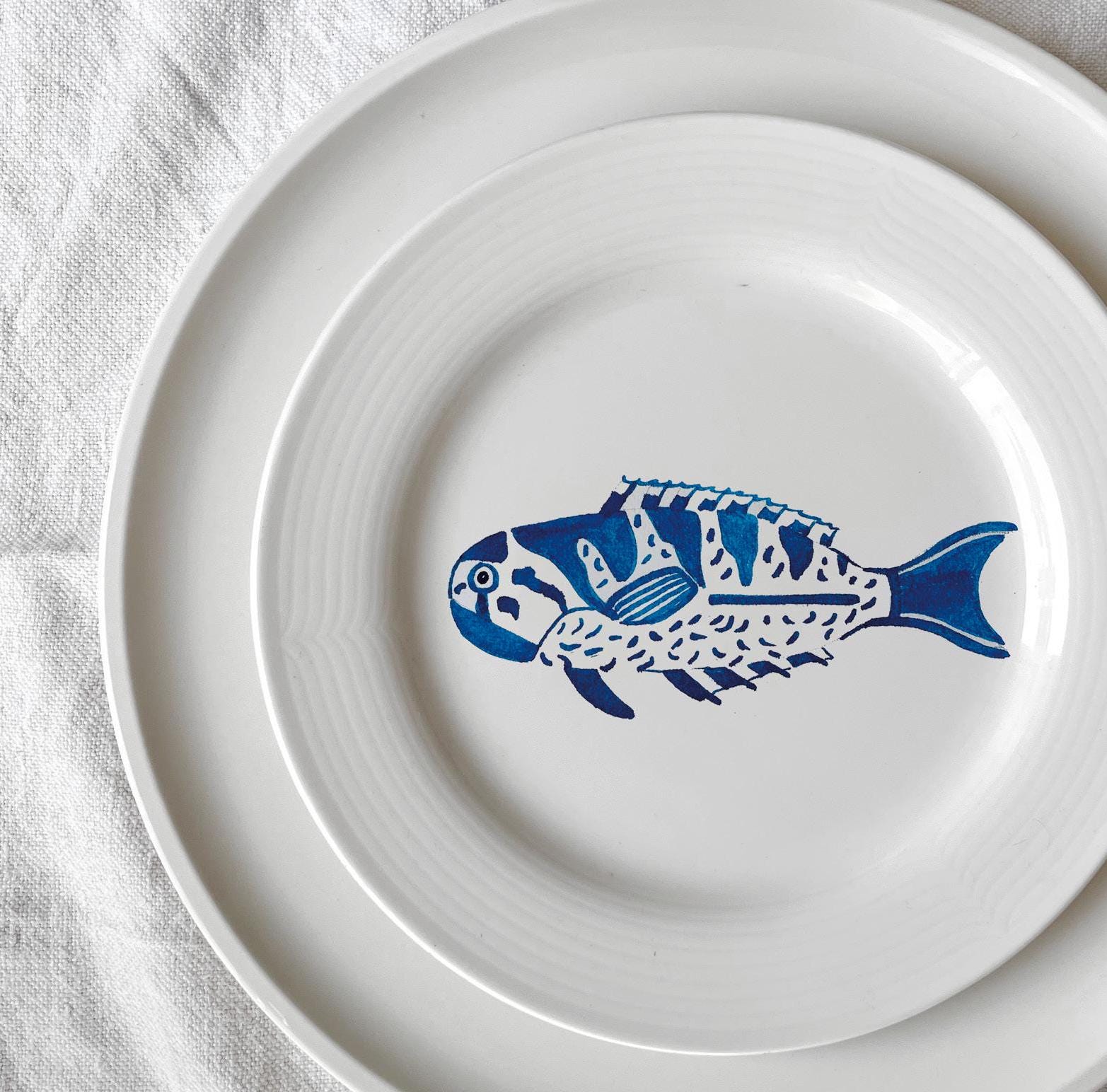 23.5 Cm Sea-inspired Dessert Plate Set Fish Elegant Porcelain Tableware ...