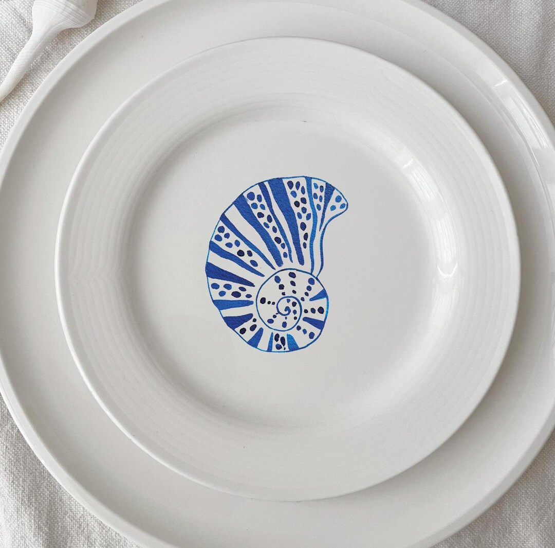 23.5 Cm Sea-inspired Dessert Plate, Elegant Porcelain Tableware, Ocean ...