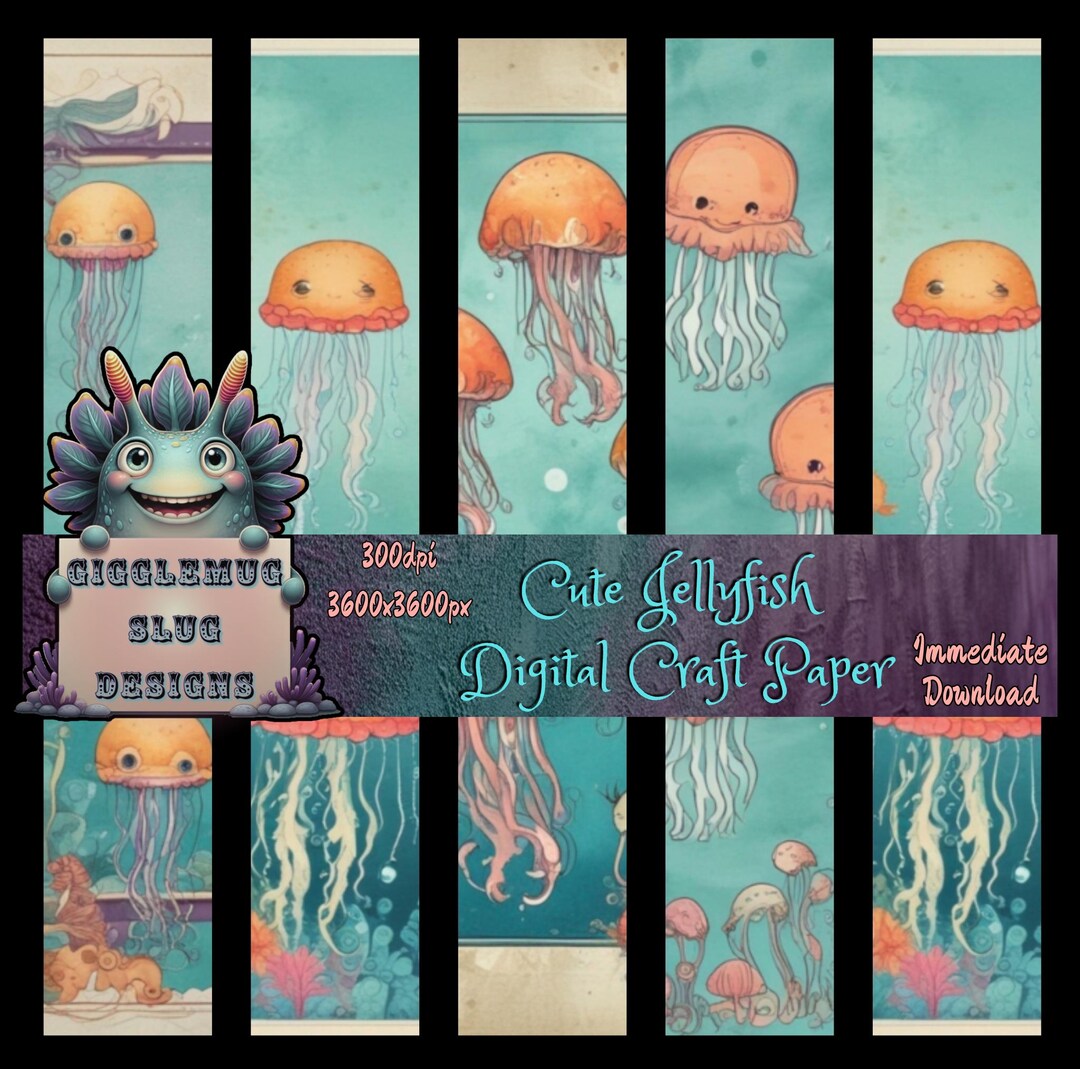 Cute Jellyfish Printable Digital Craft Paper - Etsy