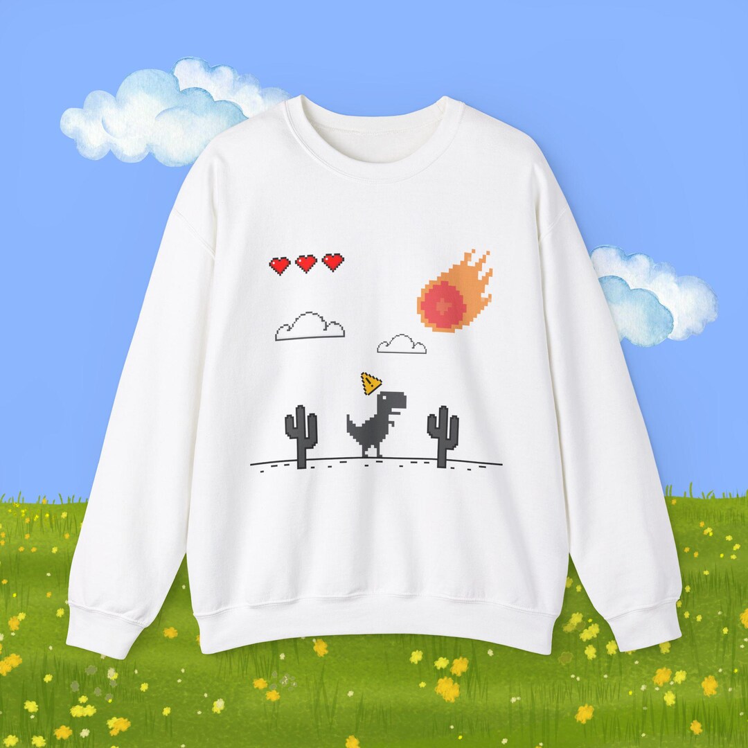Funny Google Chrome T-REX Hoodie Pixel Art Dino Game Unisex Crewneck Sweatshirt, Custom Apparels ...