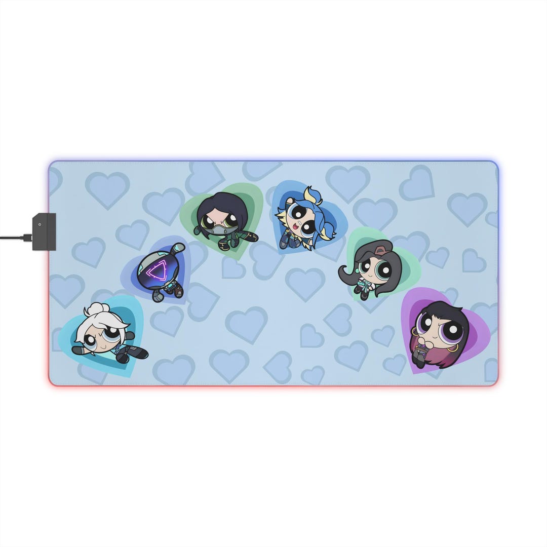 POWERPUFF GIRLS X VALORANT Inspired Colorful Led Gaming Mouse Pad, Gift ...