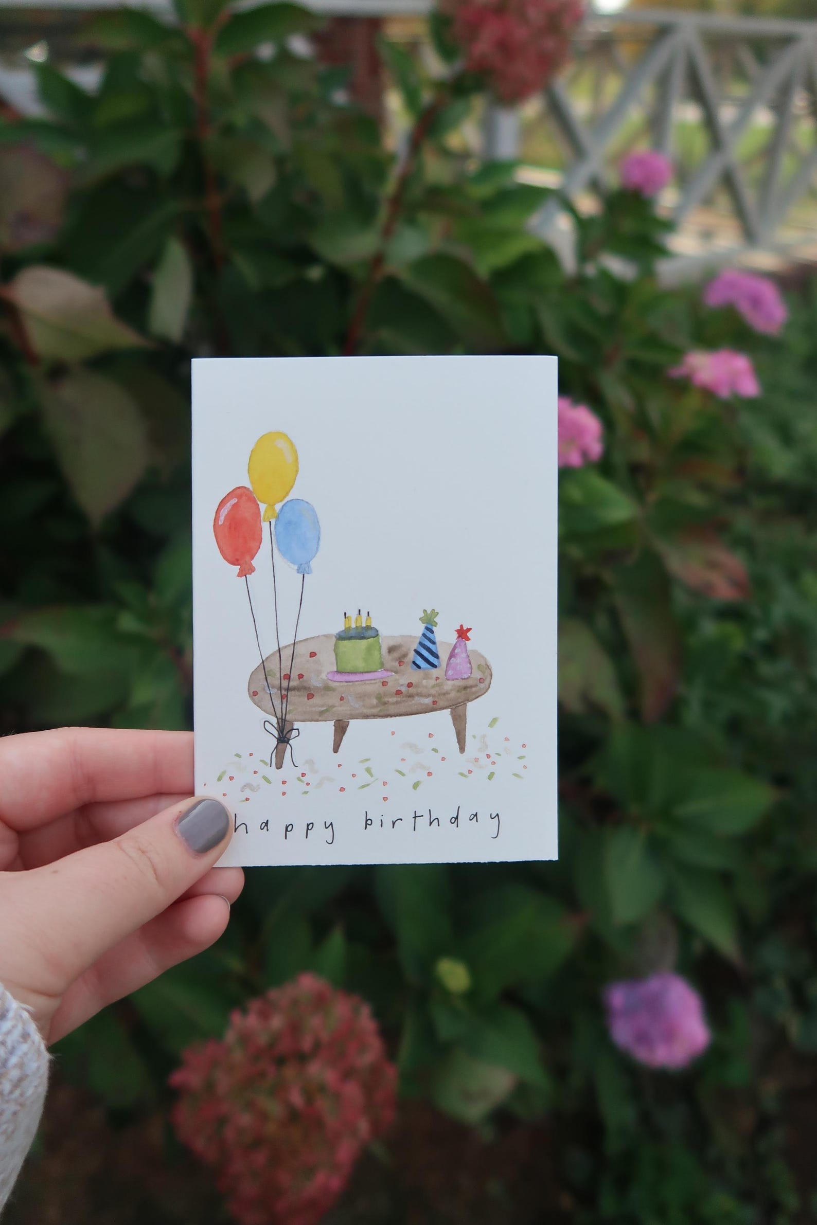 Birthday Table Card / Birthday Card / Handpainted Card / Handpainted ...