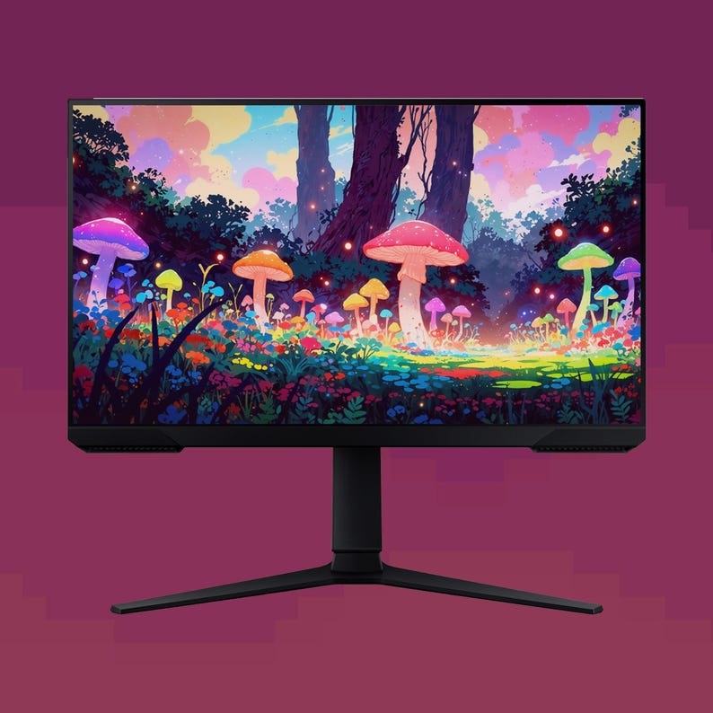 Neon Mushroom Forest Desktop Wallpaper | Fantasy Aesthetic Background ...