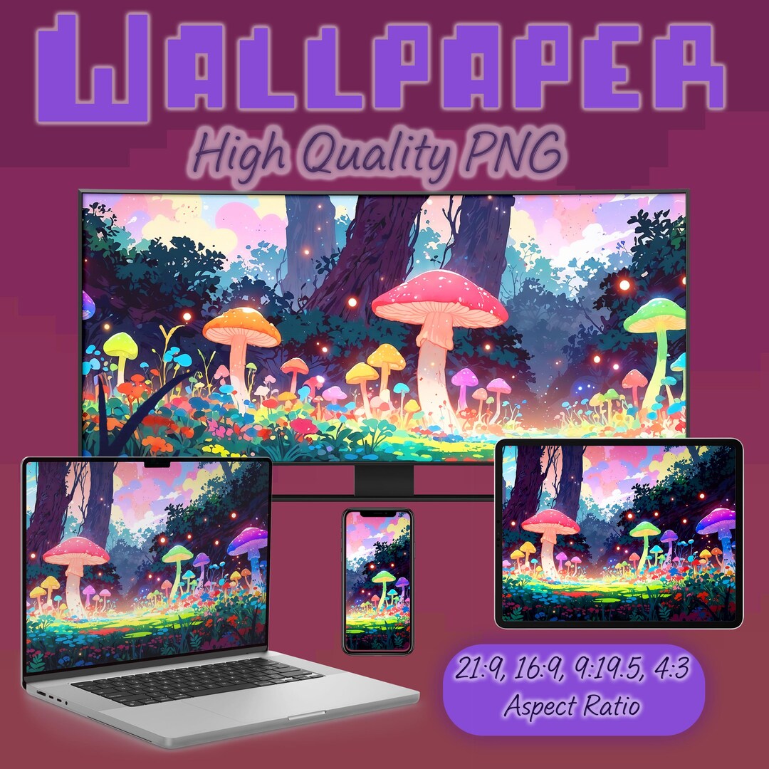 Neon Mushroom Forest Desktop Wallpaper | Fantasy Aesthetic Background ...