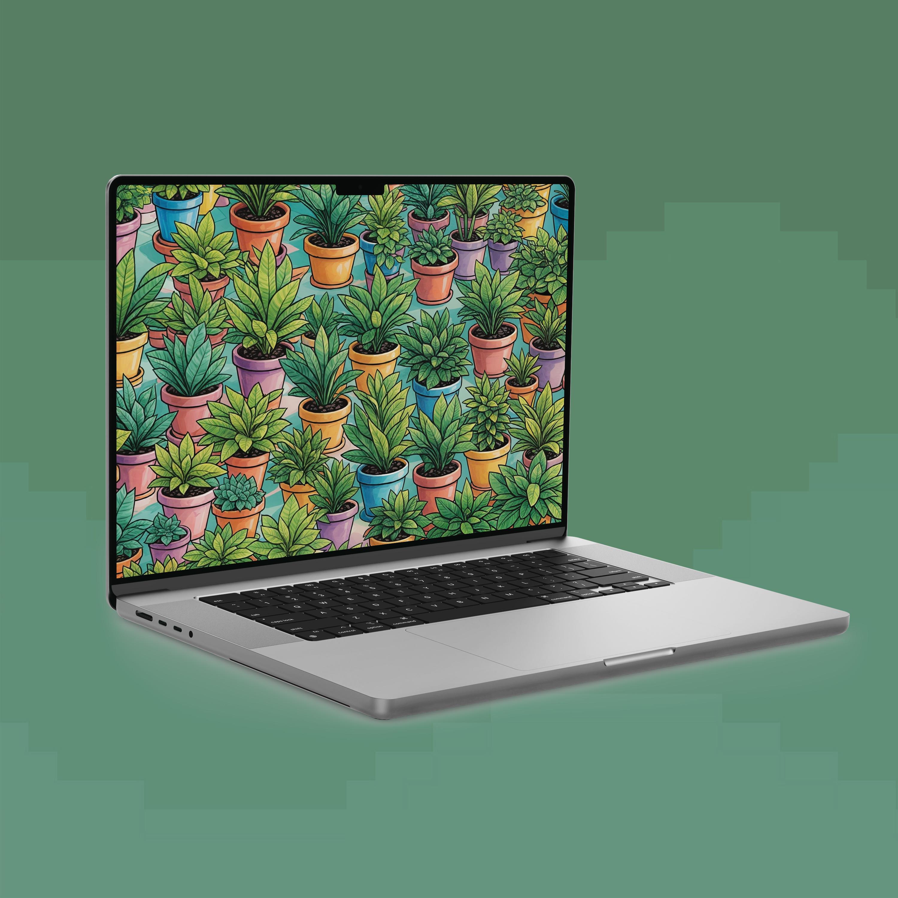 Desktop Wallpaper Vibrant Potted Plants | Botanical Digital Art ...