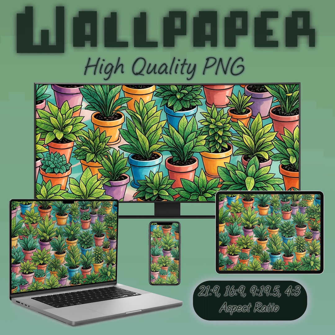 Desktop Wallpaper Vibrant Potted Plants | Botanical Digital Art ...