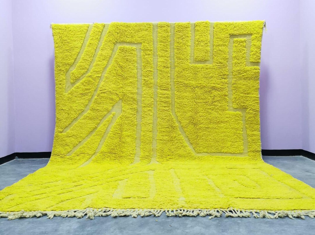 Yellow Moroccan Rug, Berber Beni Ourain Carpet, Fluffy Shag Area Rug ...