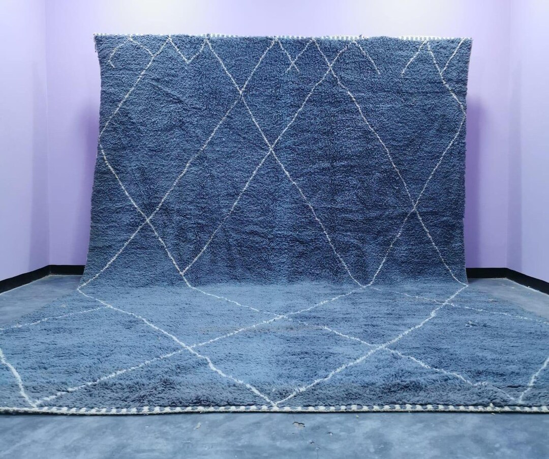 Moroccan Blue Rug, Solid Beni Ourain Rug, Hand-knotted Berber Rug ...