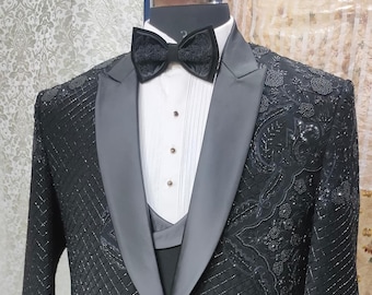 Men Suits Embroidered Wedding Suit 3 Piece Suits Custom Suits, Slim Fit ...