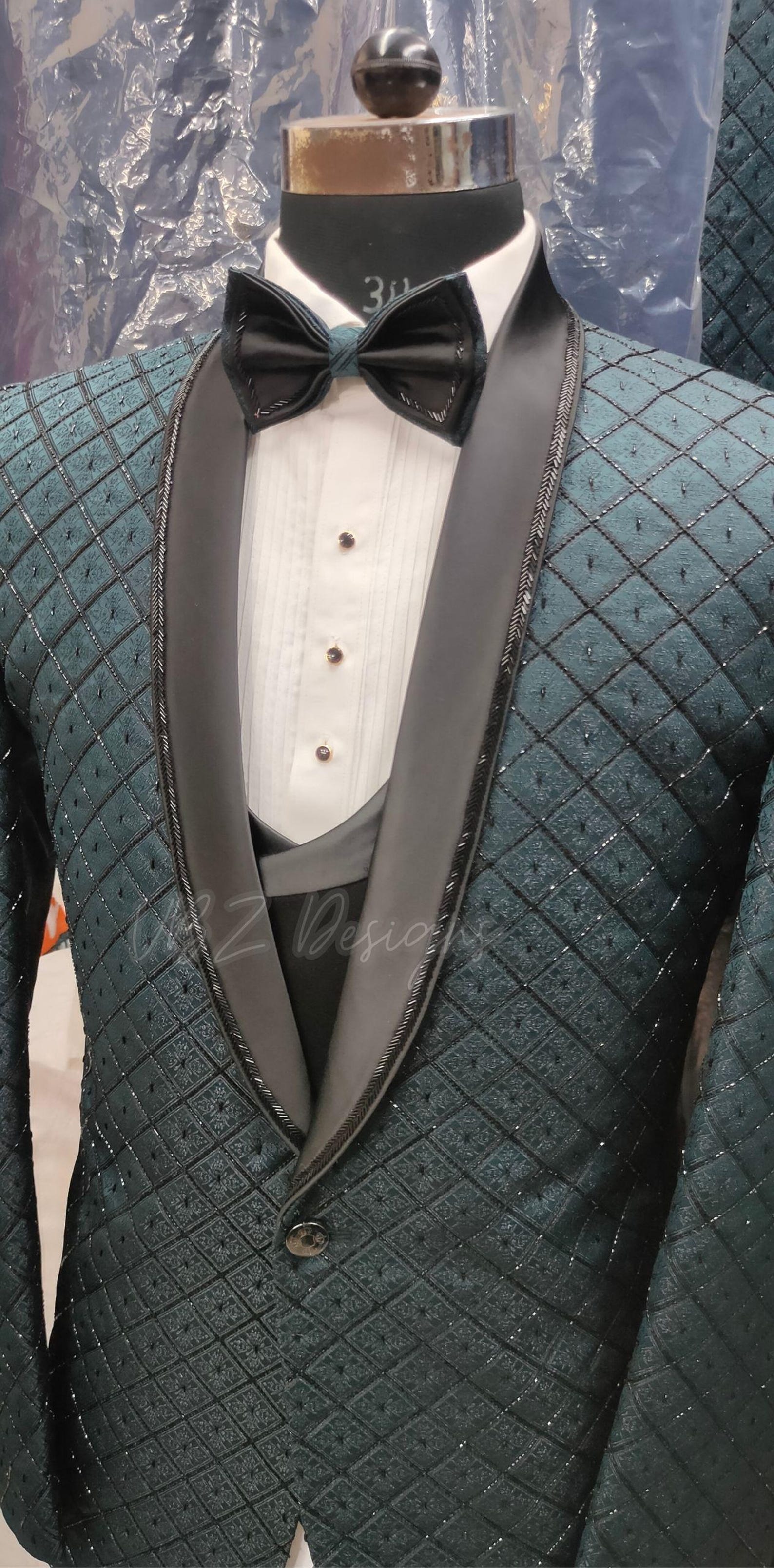 Custom Green Suit: Hand-embroidered Pearl Tuxedo - Five-piece Set - Etsy