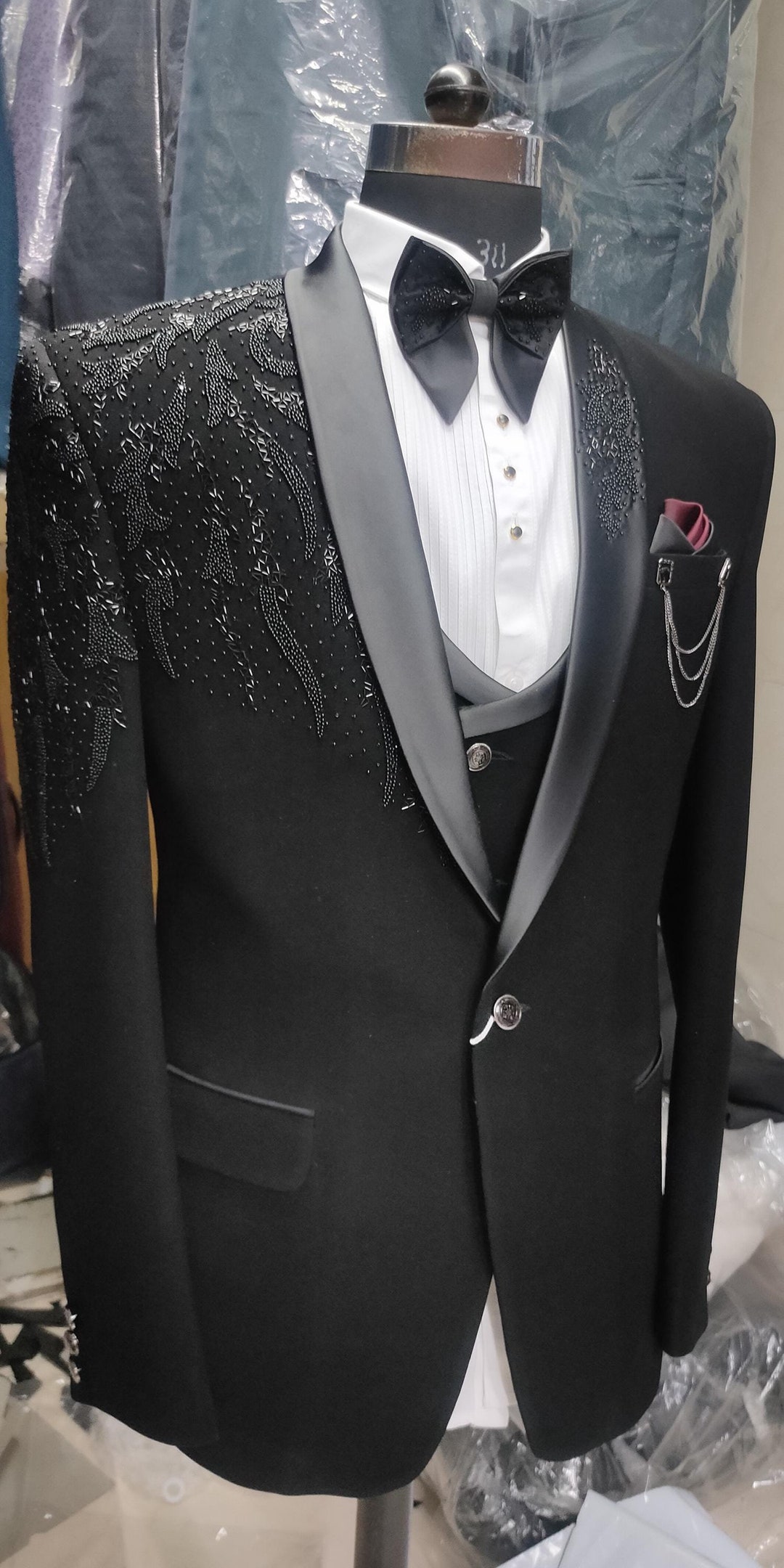 Men Suits Embroidered Wedding Suit 3 Piece Suits Custom Suits, Slim Fit ...